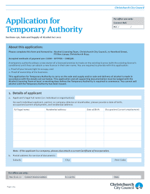 Fillable Online Application for Temporary Authority - Christchurch City ...