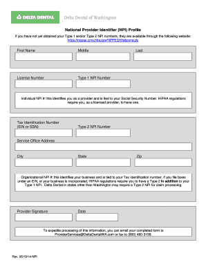 Fillable Online National Provider Identifier (NPI) Profile Fax Email ...