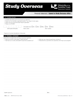 Fillable Online usc edu Study Overseas - Personal Statement. Study Overseas - Personal Statement ...