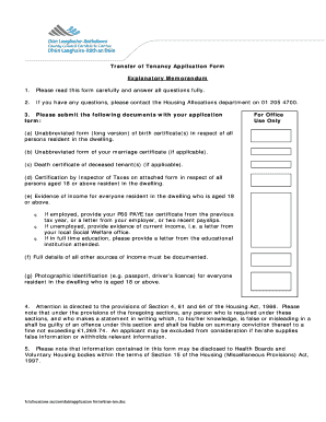 Fillable Online Application Form for Transfer of Tenancy - D n ...