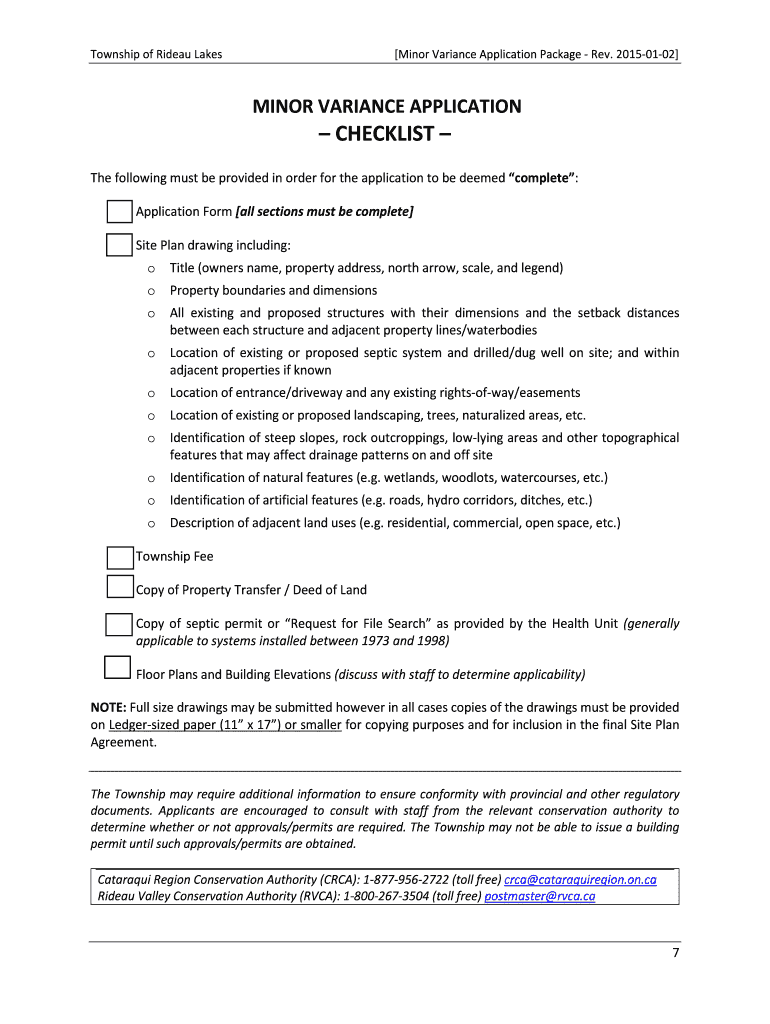 Fillable Online Minor Variance Application - Township of Rideau Lakes ...
