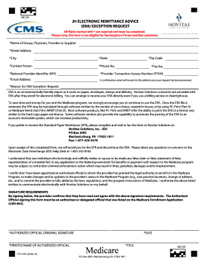 Fillable Online JH Electronic Remittance Advice - ERA Exception Request ...