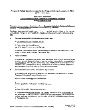 Fillable Online acgme can be found here. Sample PLA between Sponsoring ...