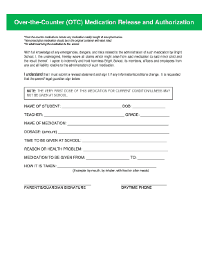 Fillable Online Over-the-Counter (OTC) Medication Release and Authorization Fax Email Print ...