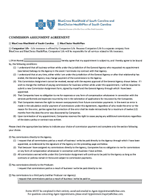 Fillable Online commission assignment agreement - BlueChoice HealthPlan ...