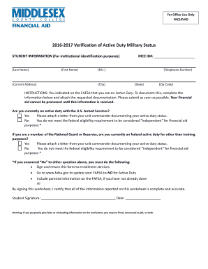 Fillable Online middlesexcc 2016-2017 Verification of Active Duty ...