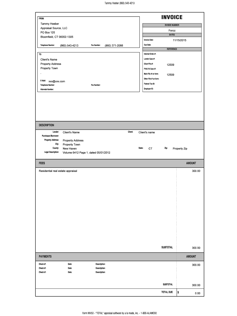 Fillable Online FROM: INVOICE INVOICE NUMBER DATES - ctappraiser.com ...