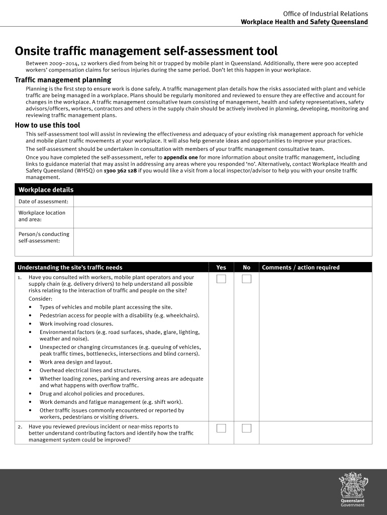 Fillable Online Onsite traffic management self-assessment tool. Onsite ...