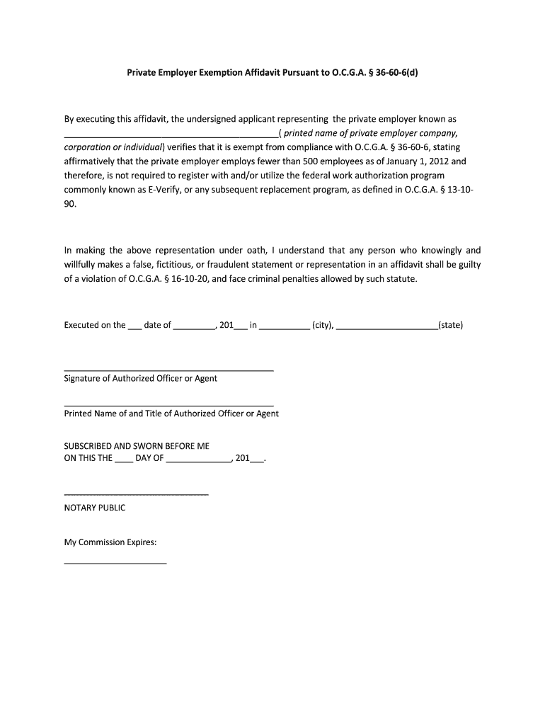 Fillable Online franklincountyga Private Employer Exemption Affidavit ...