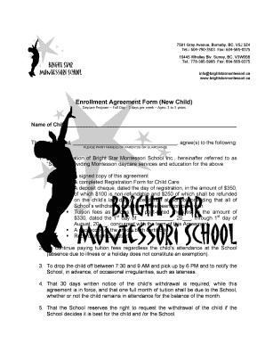 Fillable Online brightstarmontessori Enrollment Agreement Form (New ...