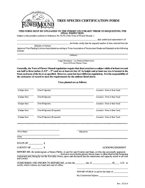 Fillable Online TREE SPECIES CERTIFICATION FORM - Flower Mound, TX Fax ...