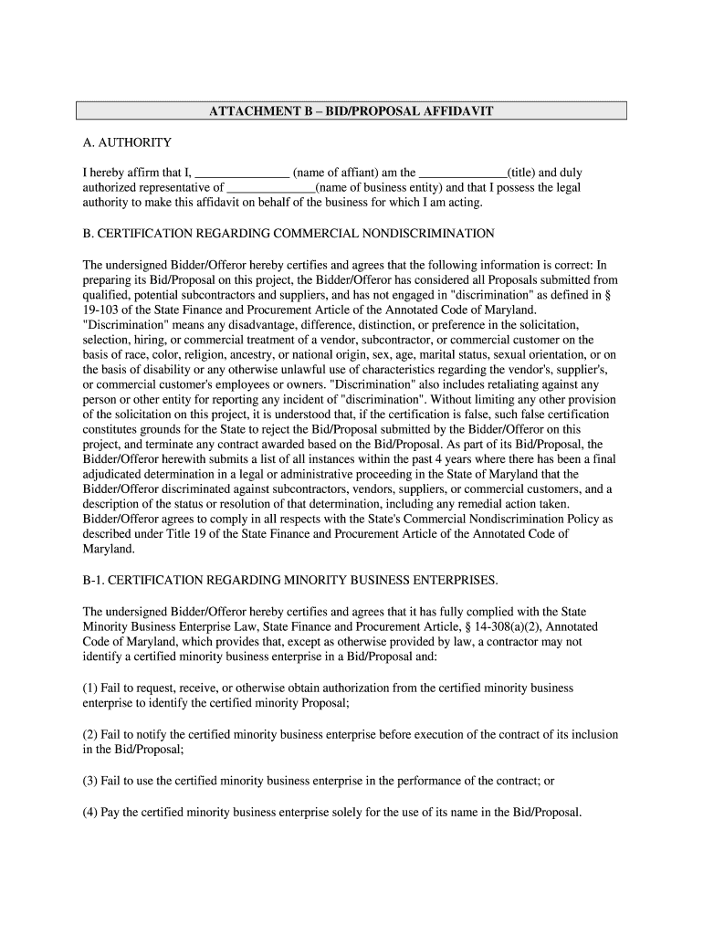 Fillable Online dhcd maryland ATTACHMENT B BID/PROPOSAL AFFIDAVIT - dhcd maryland Fax Email ...