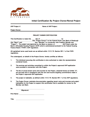 Fillable Online Initial Certification By Project Owner/Rental Project Fax Email Print - pdfFiller