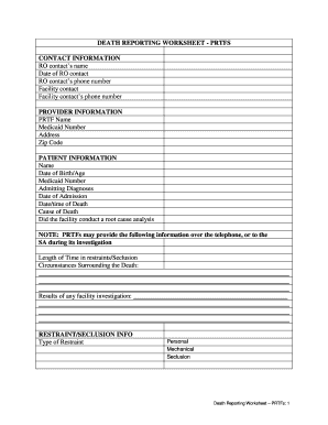 Fillable Online DEATH REPORTING WORKSHEET - PRTFS Fax Email Print ...