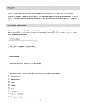 Fillable Online shapeamerica Tell us about your webinar Introduction - SHAPE America Fax Email ...
