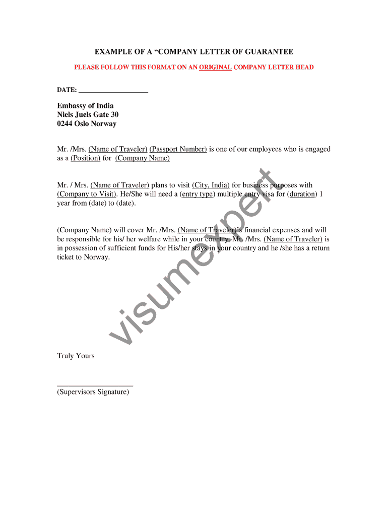Fillable Online visumexpert example of a company letter of guarantee - Visumexpert - visumexpert ...