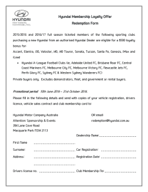 Fillable Online Hyundai Membership Loyalty Offer Redemption Form Fax ...