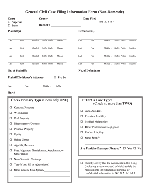 Fillable Online fultonclerk General Civil Case Filing Information Form ...