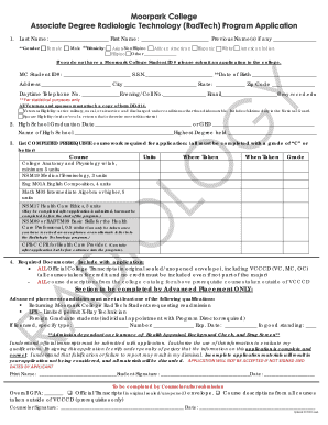 Fillable Online moorparkcollege Radiologic Technology Program Application - Moorpark College Fax ...