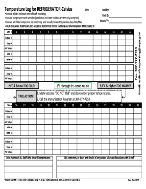 Fillable Online Temperature Log for REFRIGERATOR-Celsius Fax Email ...