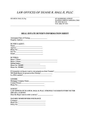 Fillable Online REAL ESTATE BUYER S INFORMATION SHEET Fax Email Print ...