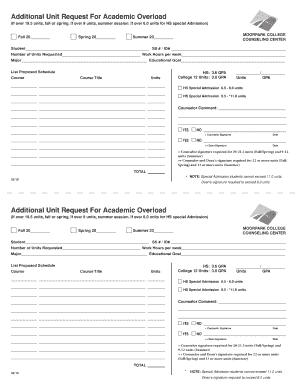 Fillable Online moorparkcollege Additional Unit Request For Academic ...