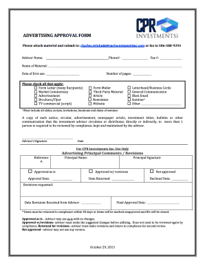Fillable Online ADVERTISING APPROVAL FORM - cprinvestmentsinc.com Fax ...