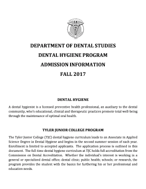 Fillable Online tjc department of dental studies dental hygiene program ...