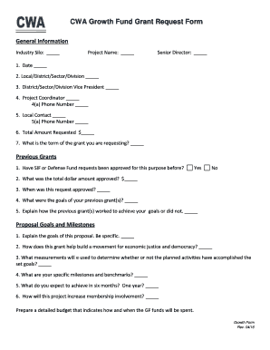 Fillable Online CWA Growth Fund Grant Request Form Fax Email Print ...