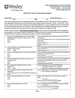 Fillable Online wesley Proof of Dependent Worksheet - Wesley College ...