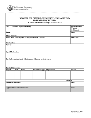 Fillable Online Request for RF Vendor Checks Form (word) - SUNY RF Fax ...