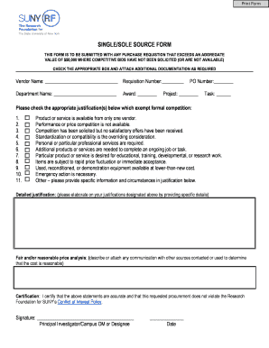 Fillable Online SINGLE/SOLE SOURCE FORM - rfsuny.org Fax Email Print ...