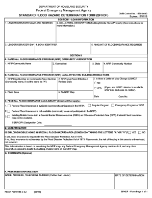 Fillable Online fema STANDARD FLOOD HAZARD DETERMINATION FORM (SFHDF ...
