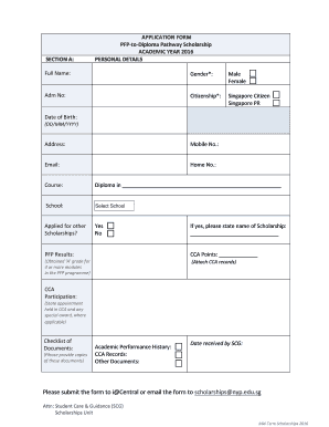 Fillable Online APPLICATION FORM PFP-to-Diploma Pathway Scholarship ...