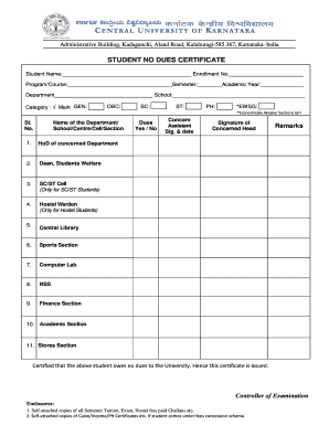 Fillable Online STUDENT NO DUES CERTIFICATE - Central University of ...