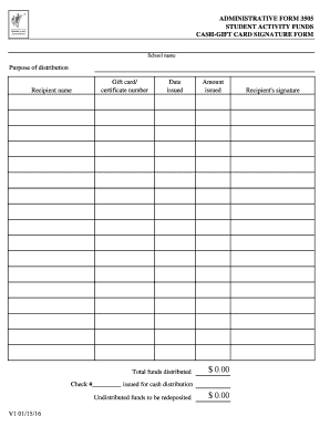 Fillable Online ADMINISTRATIVE FORM 3505 STUDENT ACTIVITY FUNDS CASH ...