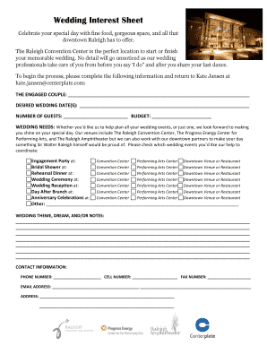Fillable Online Wedding Interest Sheet - the Raleigh Convention Center ...