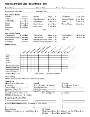 Fillable Online WakeMed Urgent Care Patient Intake Form - WakeMed ...