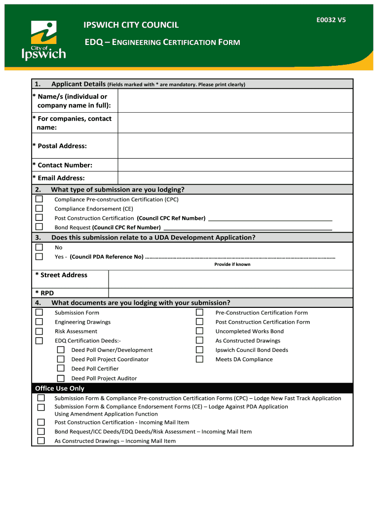Fillable Online EDQ ENGINEERING CERTIFICATION FORM Fax Email Print ...