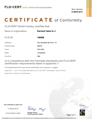Fillable Online FLO-CERT GmbH hereby certifies that 19499 FLO ID is in ...