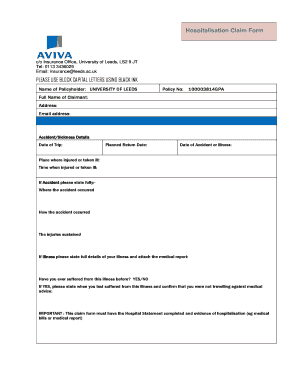 Fillable Online Aviva Hospitalisation Claim Form.docx Fax Email Print ...