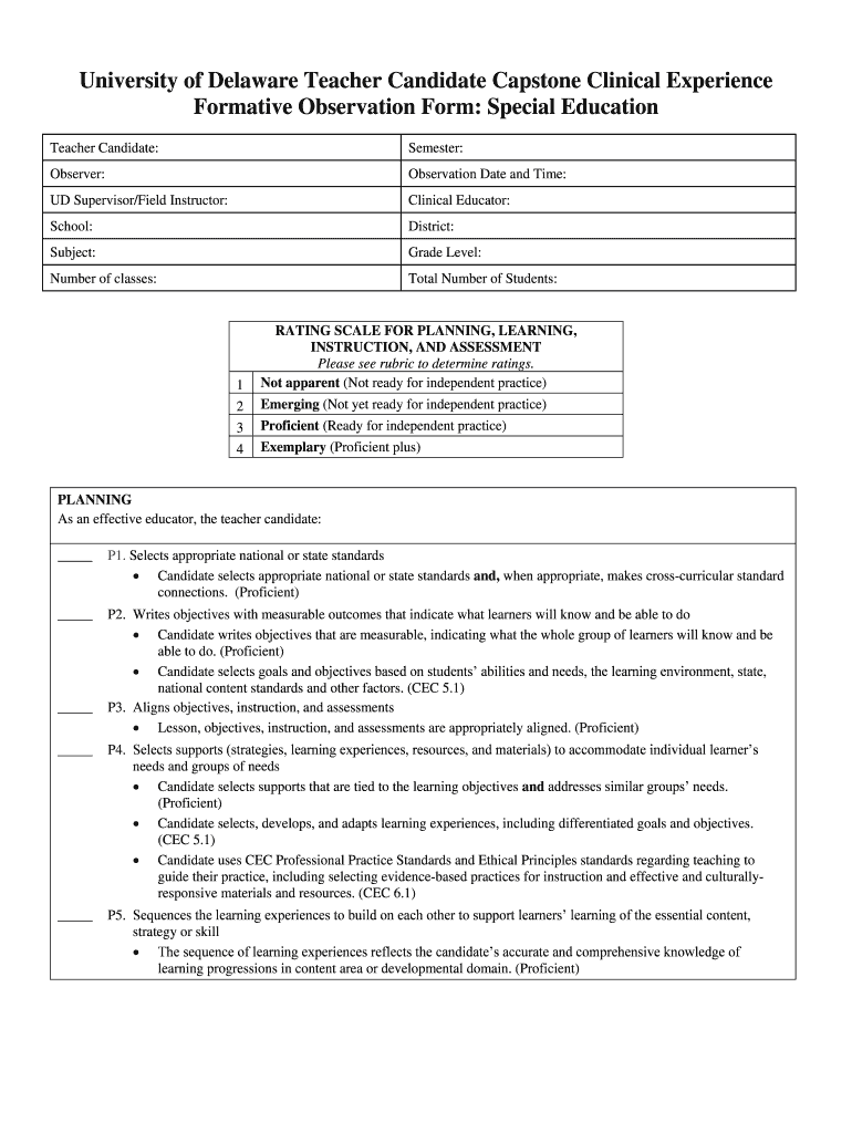 Fillable Online Special Education Formative Observation Form - School ...