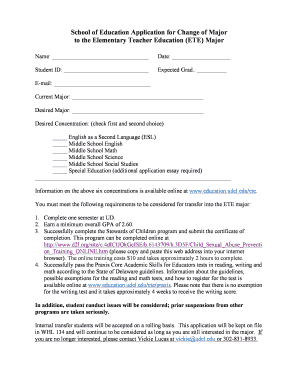 Fillable Online School of Education Application for Change of Major to ...