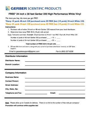 Fillable Online FREE* 24 inch x 30 feet Gerber 220 High Performance ...