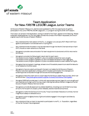 Fillable Online girlscoutsem Team Application for New FIRST LEGO League ...