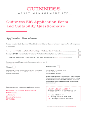 Fillable Online Guinness EIS Application Form and Suitability ...