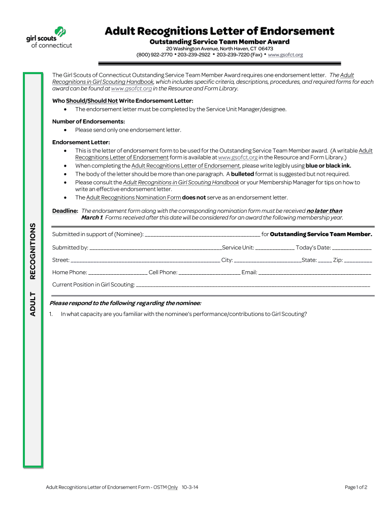 Fillable Online gsofct Adult Recognitions Letter of Endorsement - Girl ...