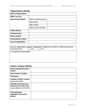 Fillable Online collie wa gov Community Grants Guidelines and Application Form Round 1 ... Fax ...