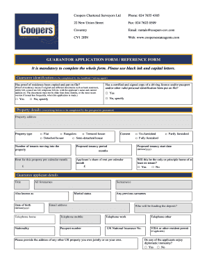 Fillable Online mr3 homeflow co GUARANTOR APPLICATION FORM / REFERENCE ...