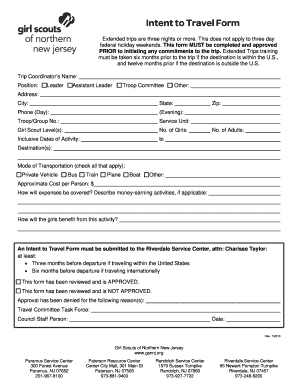 Fillable Online gsnnj Form Intent to Travel.doc Fax Email Print - pdfFiller